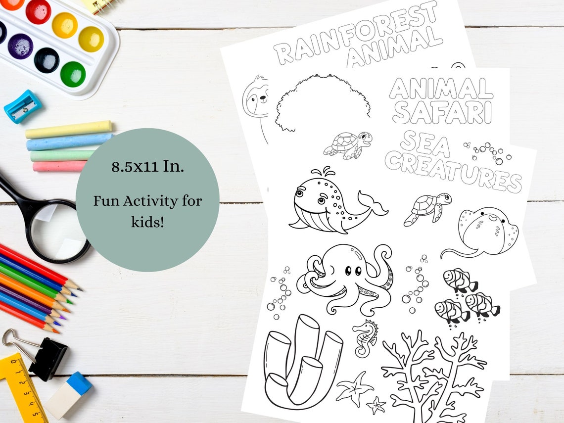 Animal Coloring Pages for Kids Sea Creatures Safari Animals - Etsy