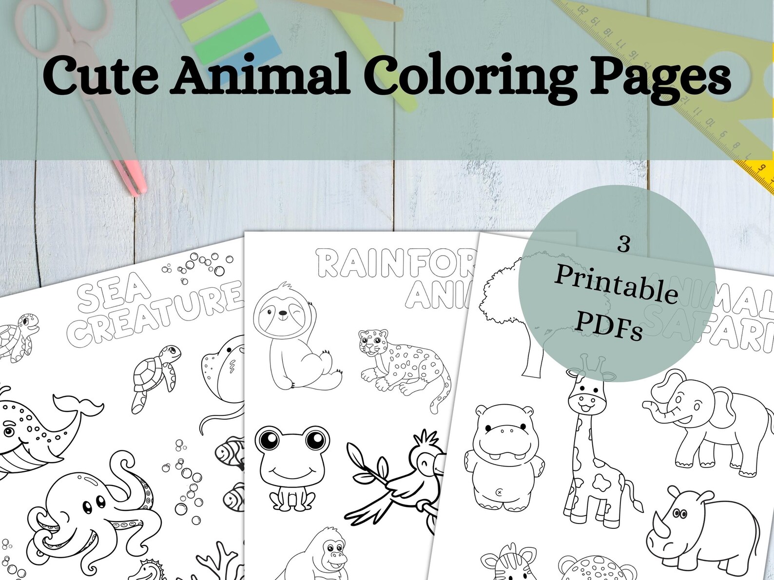 Animal Coloring Pages for Kids, Sea Creatures, Safari Animals ...
