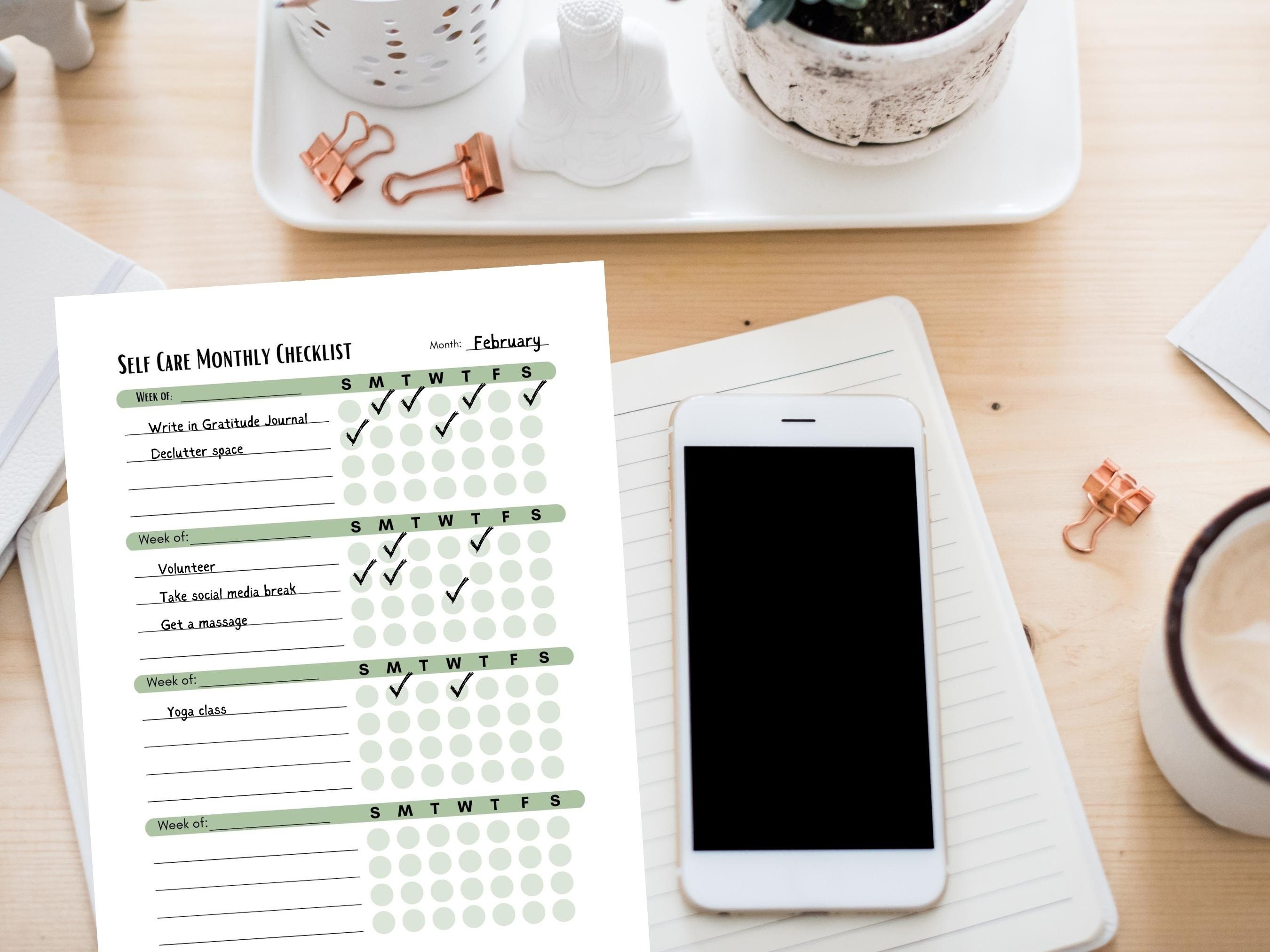 Self Care Checklist, Monthly Self Care Checklist, Weekly Self Care ...