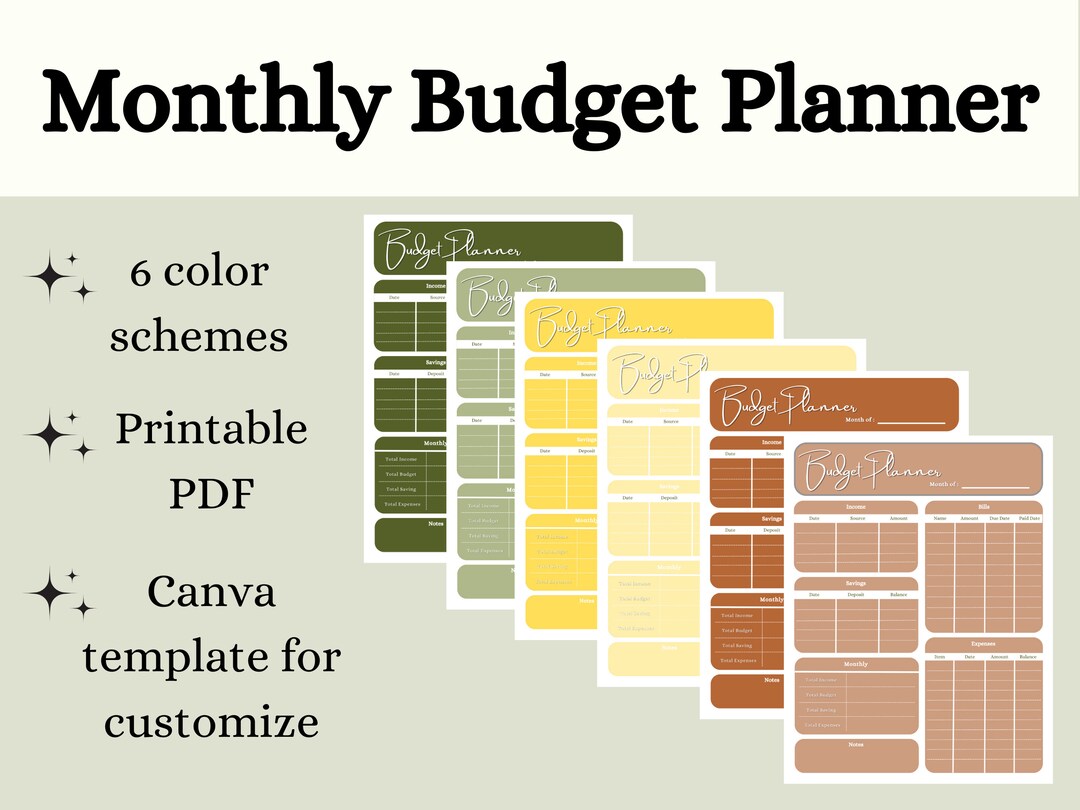 Autumn Color Scheme Monthly Budget Sheets, Printable PDF, Customizable ...