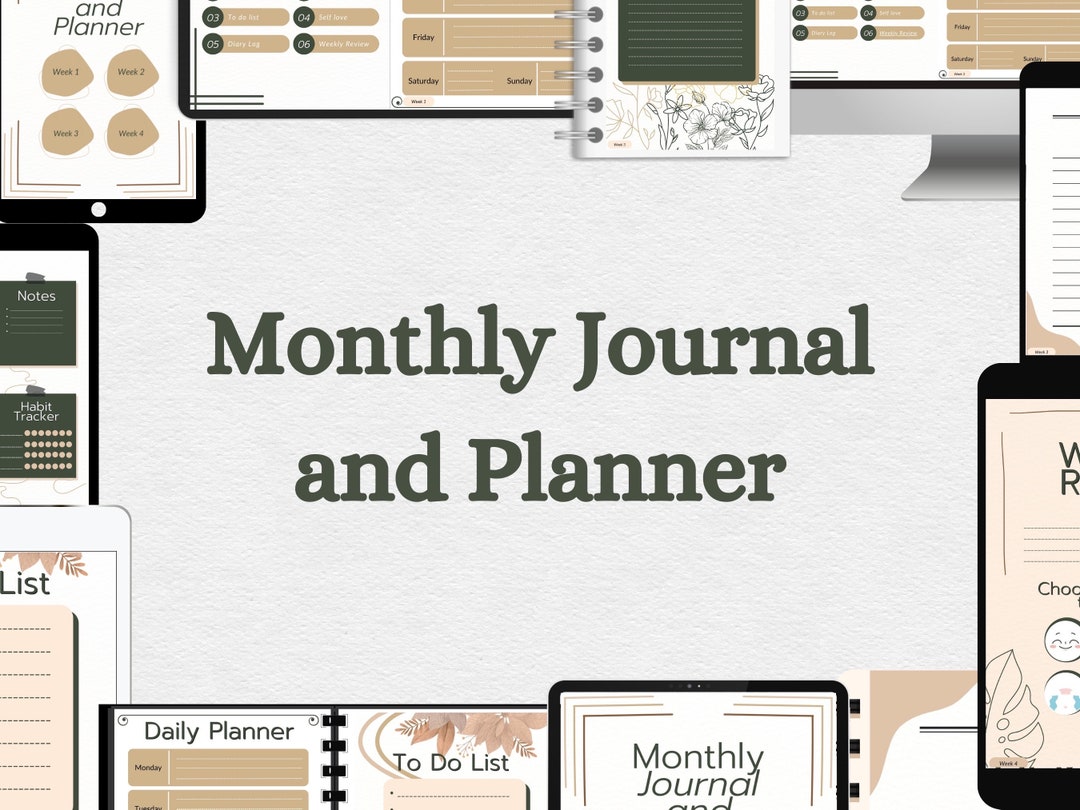 Digital Monthly Planner and Journal, Digital and Printable Planner ...