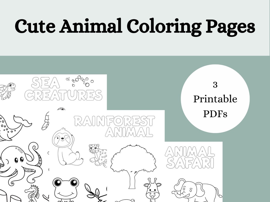 Animal Coloring Pages for Kids Sea Creatures Safari Animals - Etsy