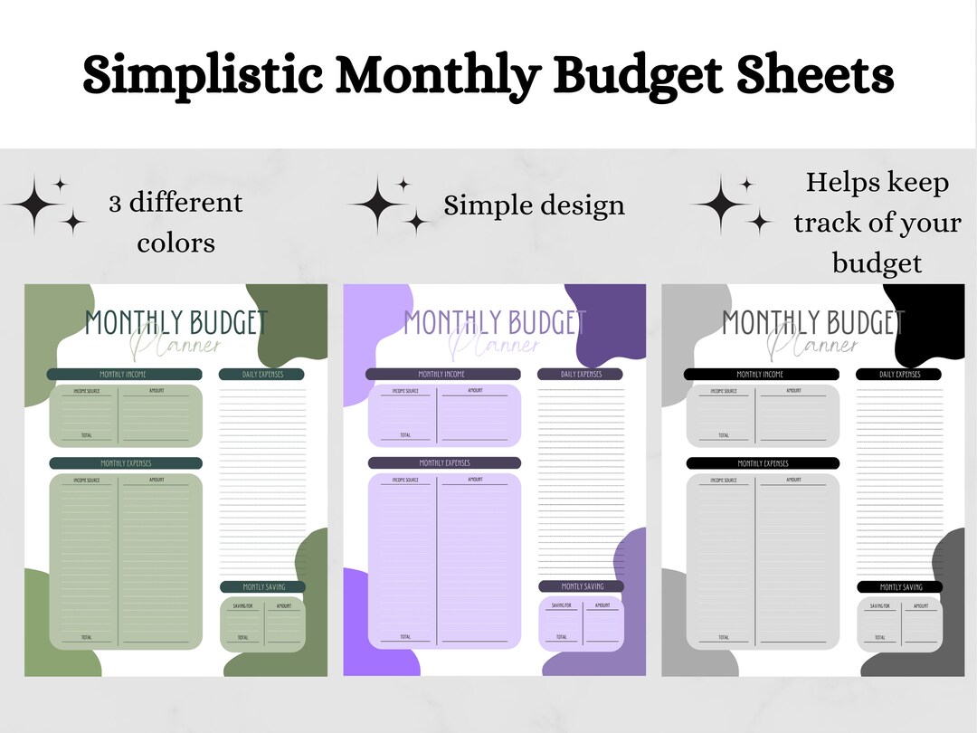 Simplistic Monthly Budget Sheet, Budget Planner, Printable PDF ...
