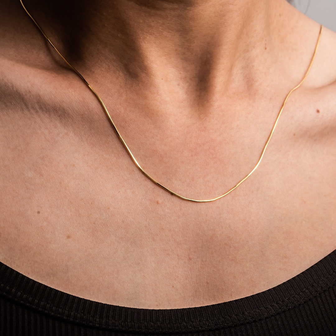 14K Gold Snake Chain Necklace Choker Herringbone Necklace Snake Chain ...