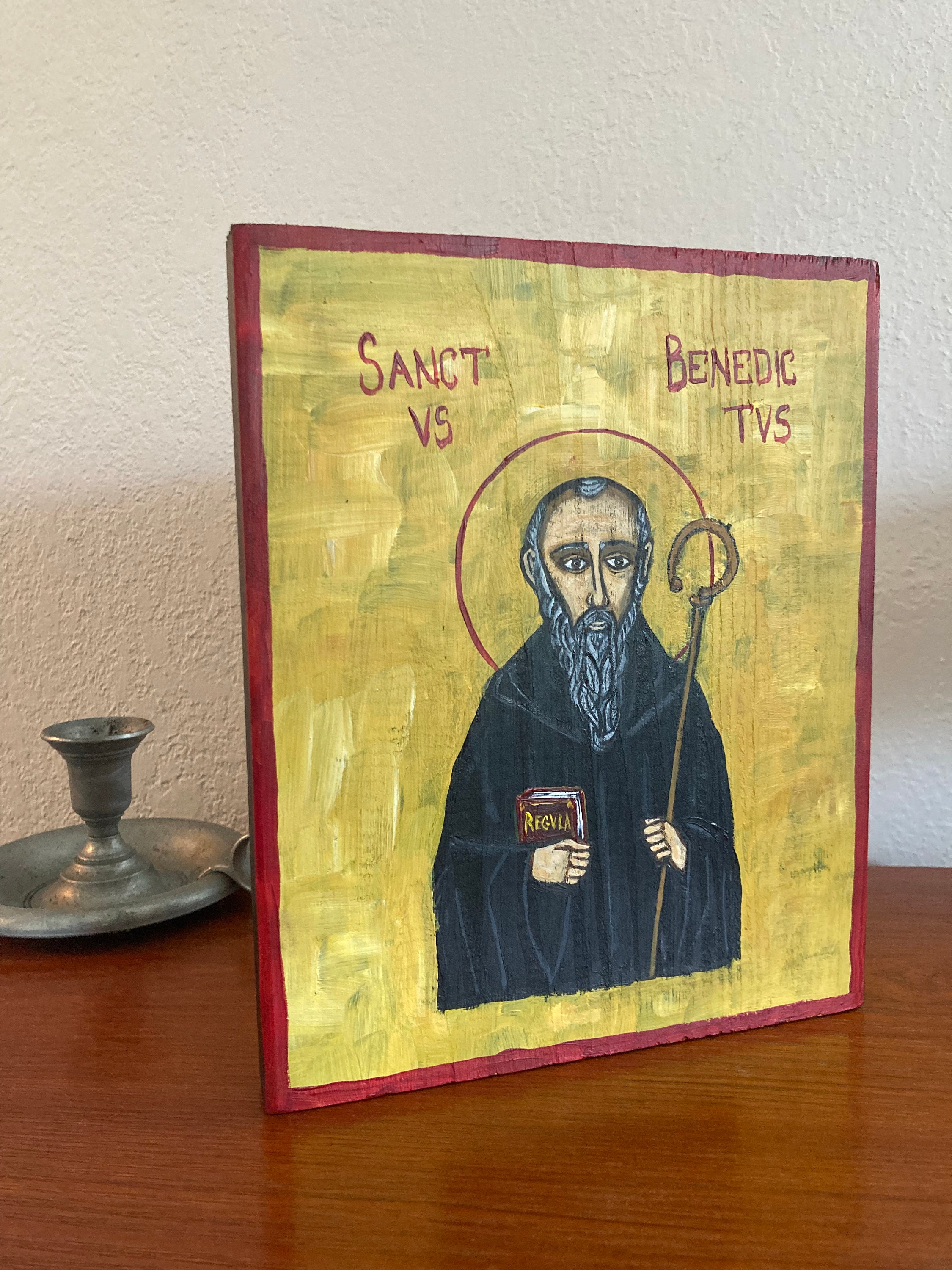 Hand-painted Saint Benedict Icon, 9” X 7”, St. Benedict of Nursia ...