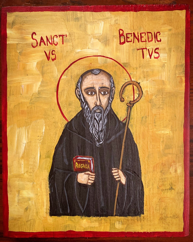 Hand-painted Saint Benedict Icon, 9” X 7”, St. Benedict of Nursia ...