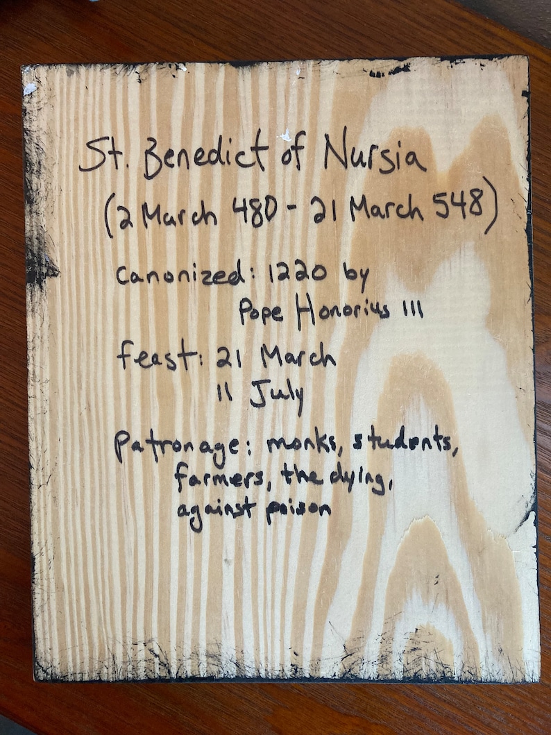 Hand-painted Saint Benedict Icon, 9” X 7”, St. Benedict of Nursia ...