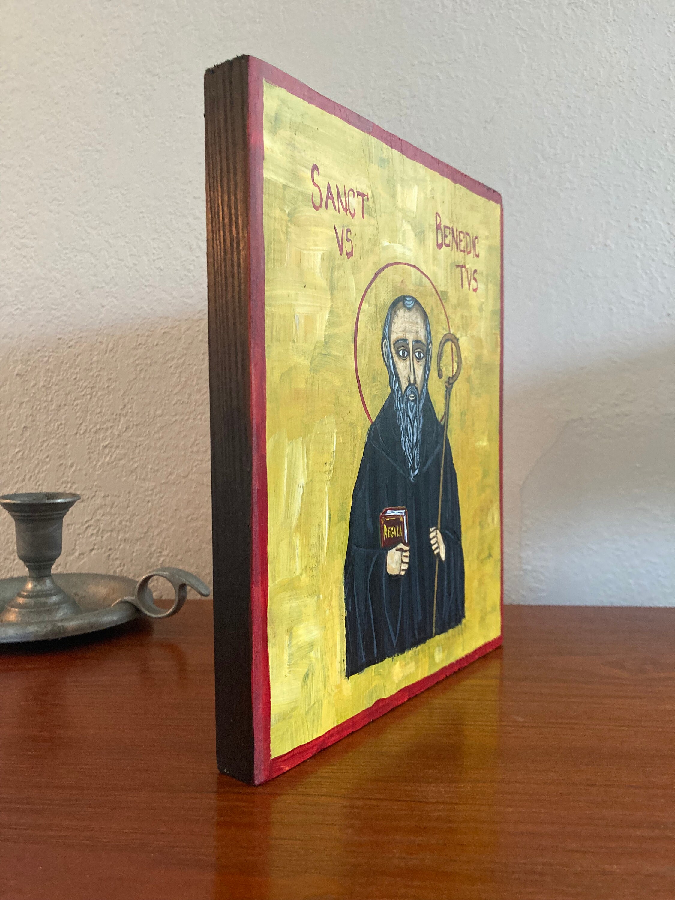 Hand-painted Saint Benedict Icon, 9” X 7”, St. Benedict of Nursia ...