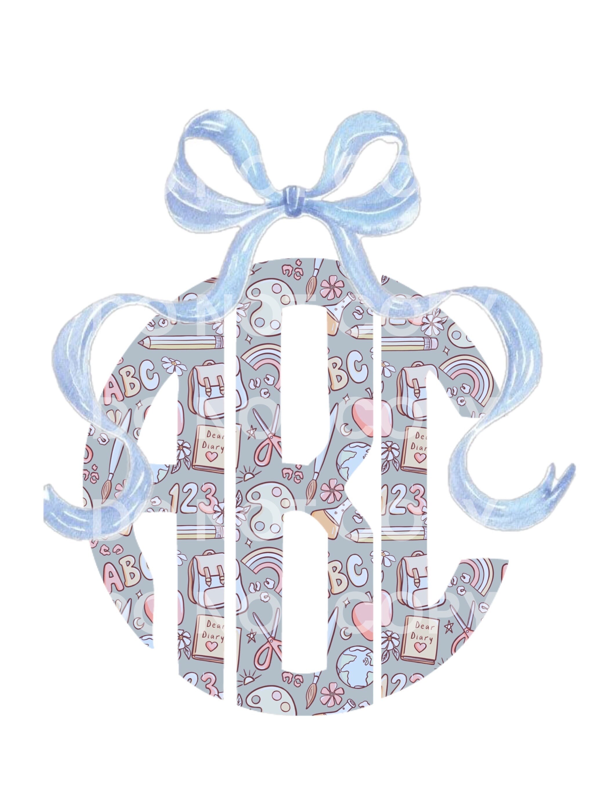 ABC Monogram School Bow PNG Digital File Trendy Coquette Girly Back to ...
