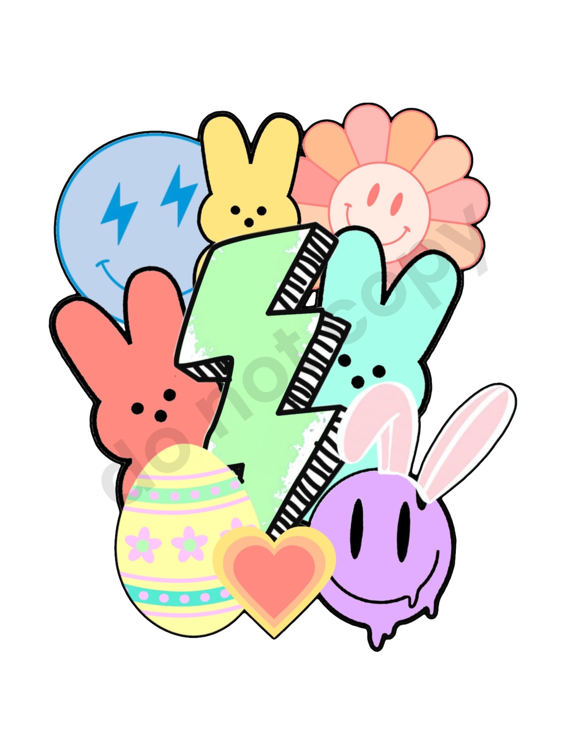 Easter Trendy Pastel PNG Digital File Peep Smiley Lightning Bolt Egg ...