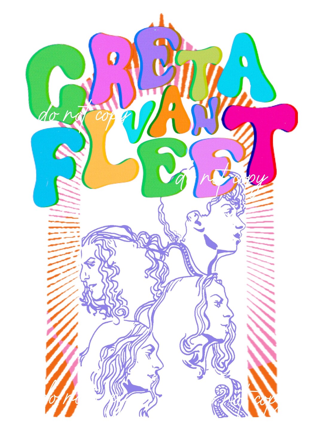 Greta Van Fleet Band Retro Neon PNG Digital File Bright Colors Vintage ...