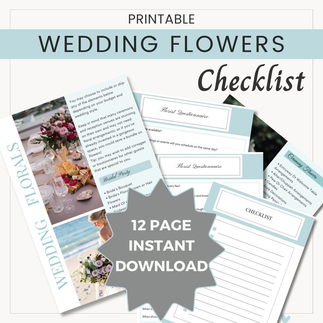 Wedding Flowers Checklist Template Wedding Planner Floral Southern ...