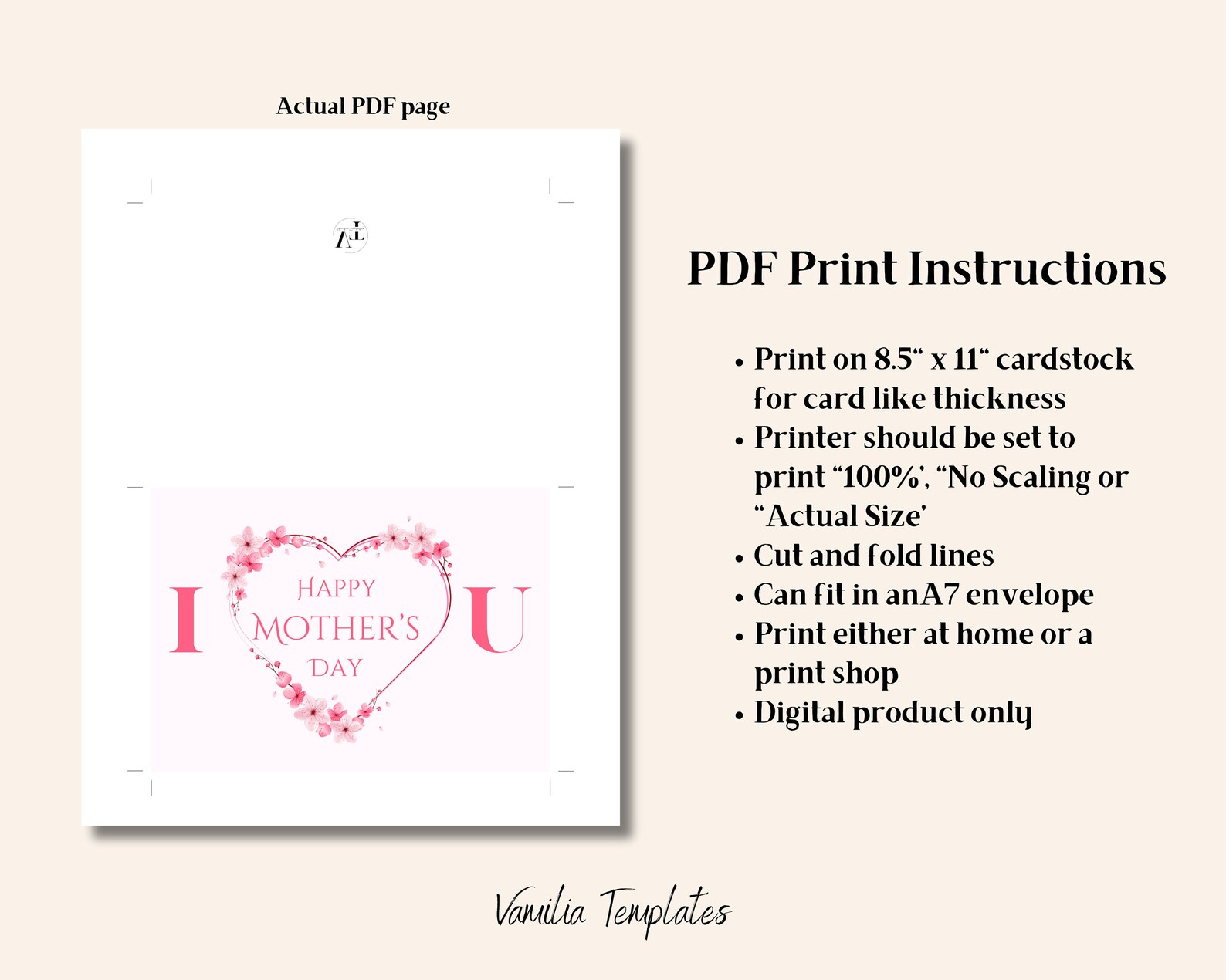 Happy Mother's Day Greeting Card, Instant Download, Floral, PDF ...