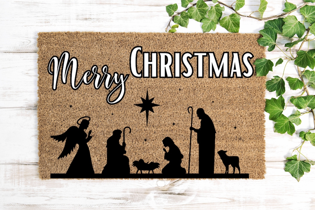 Merry Christmas Door Mat, Christmas Welcome Mat, Nativity Scene Decor ...