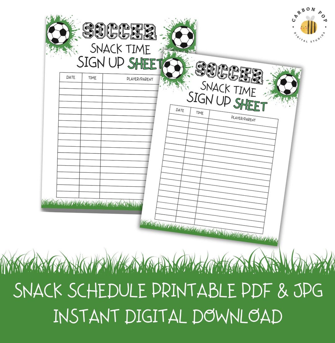 Printable Soccer Snack Schedule | Game Day Snack Sign-up Sheet | Soccer ...