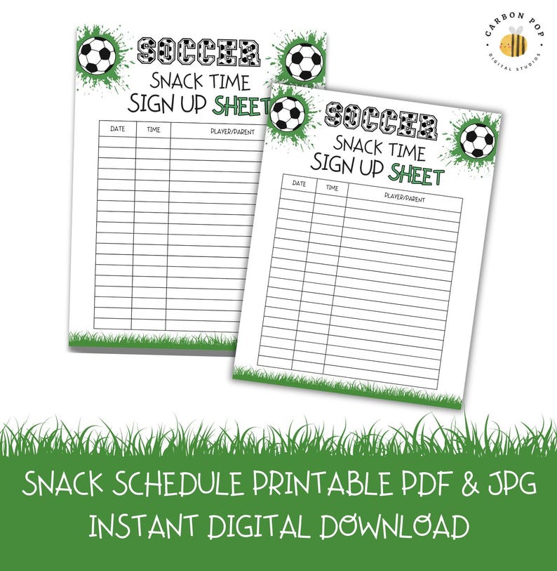 Printable Soccer Snack Schedule | Game Day Snack Sign-up Sheet | Soccer ...