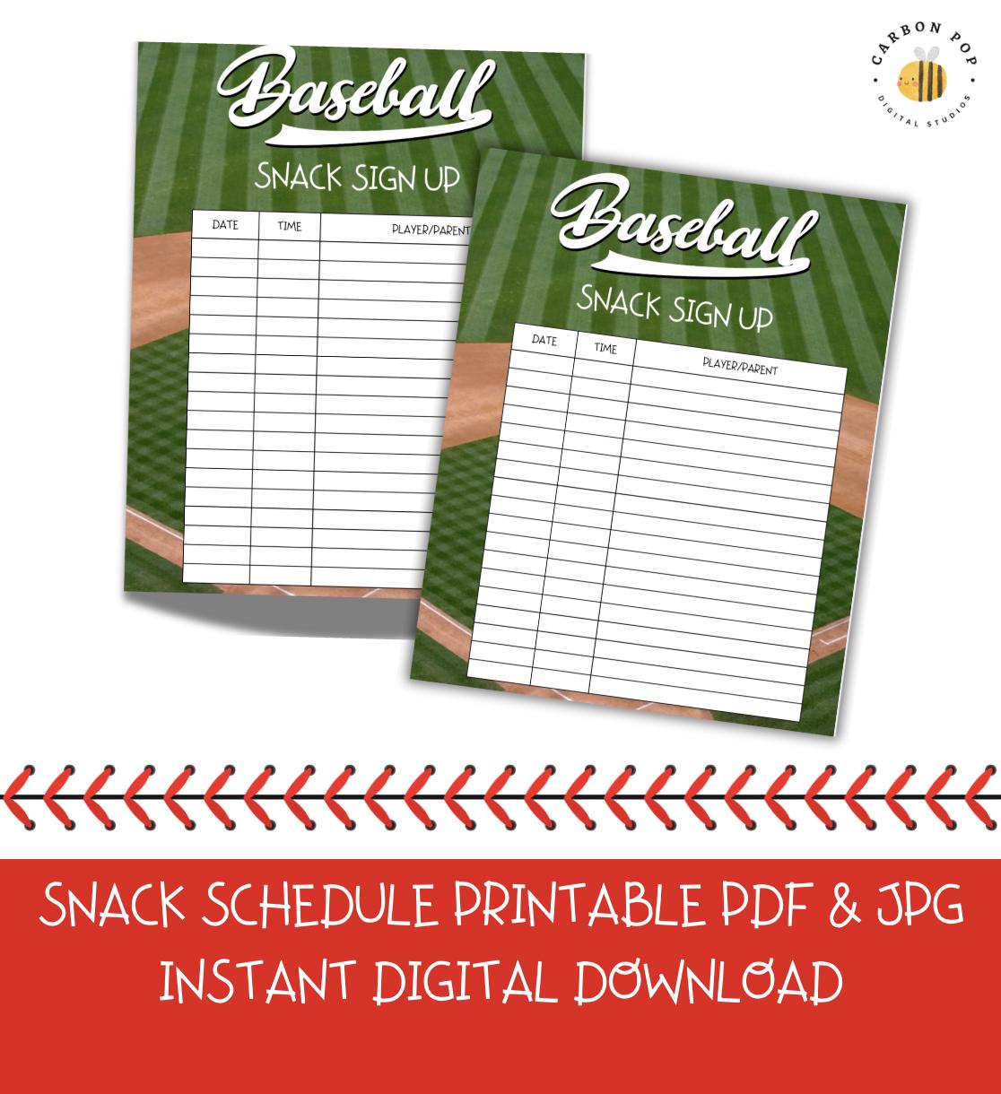 Printable Baseball Snack Schedule | Game Day Snack Sign-up Sheet ...