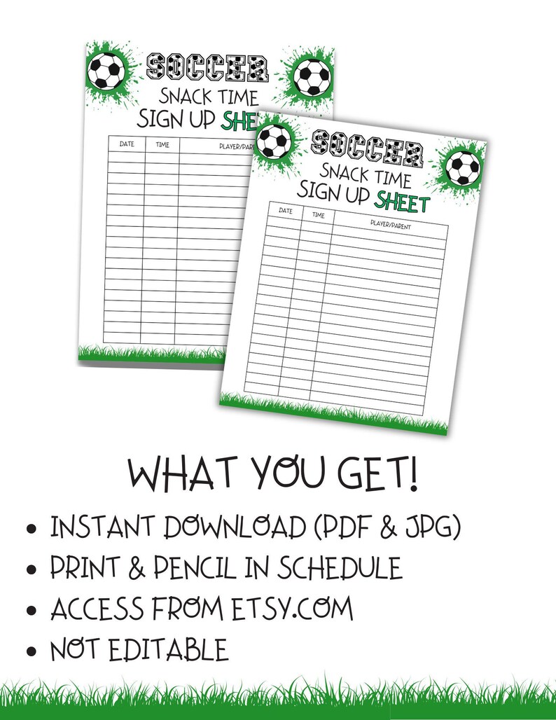Printable Soccer Snack Schedule | Game Day Snack Sign-up Sheet | Soccer ...