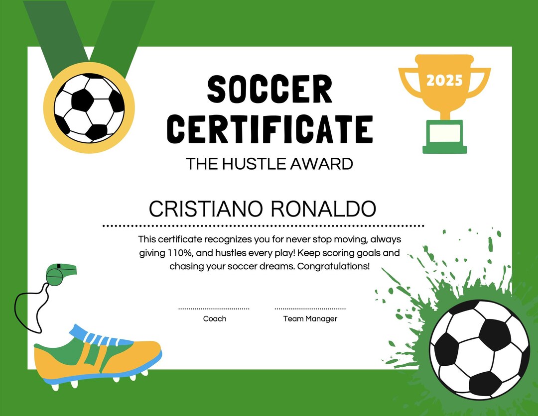 Soccer Award Certificates | 11 Award Bundle - Edit Player Names ...