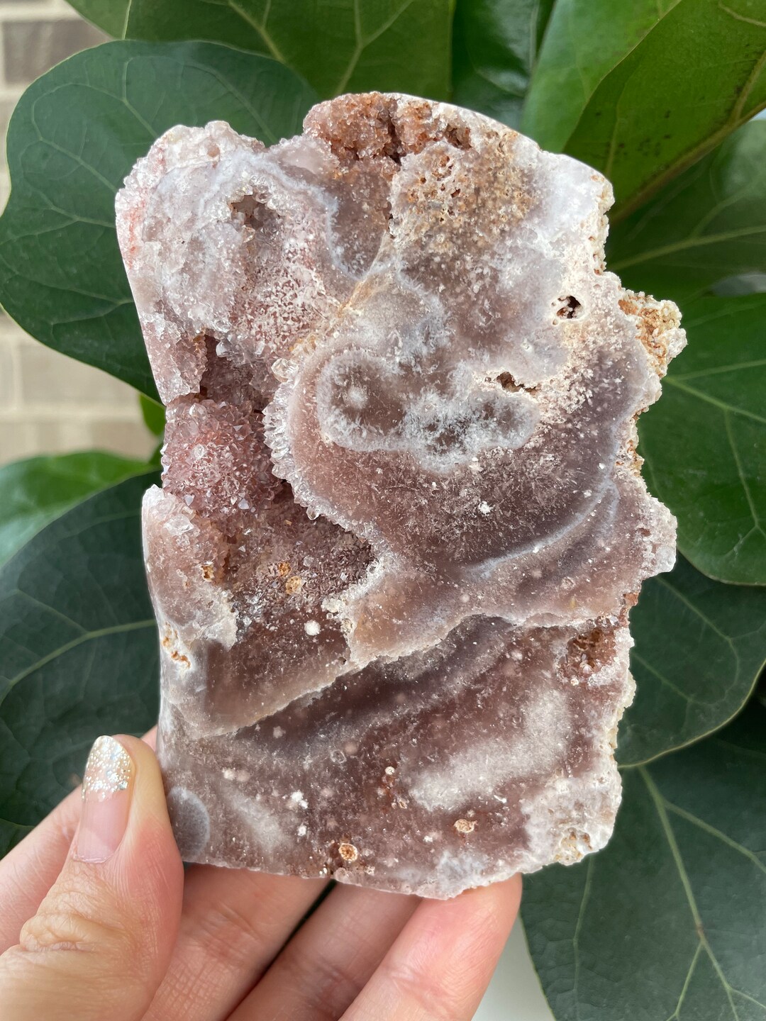 Pink Amethyst Slab Cut-base With Banding & Bubble Druzy - Etsy