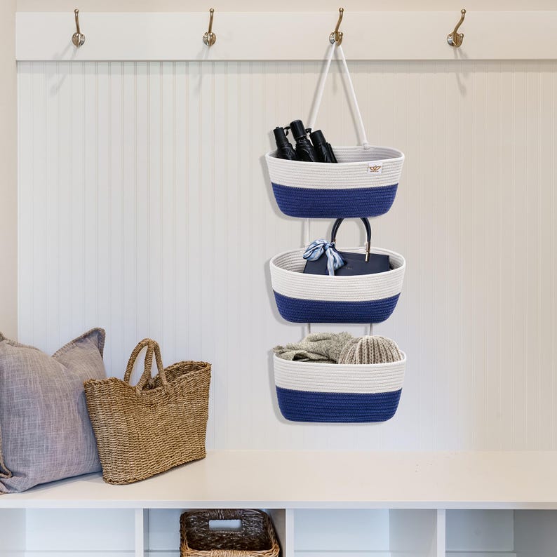 Woven Cotton Hanging Basket, Wall Storage Organizer - Etsy
