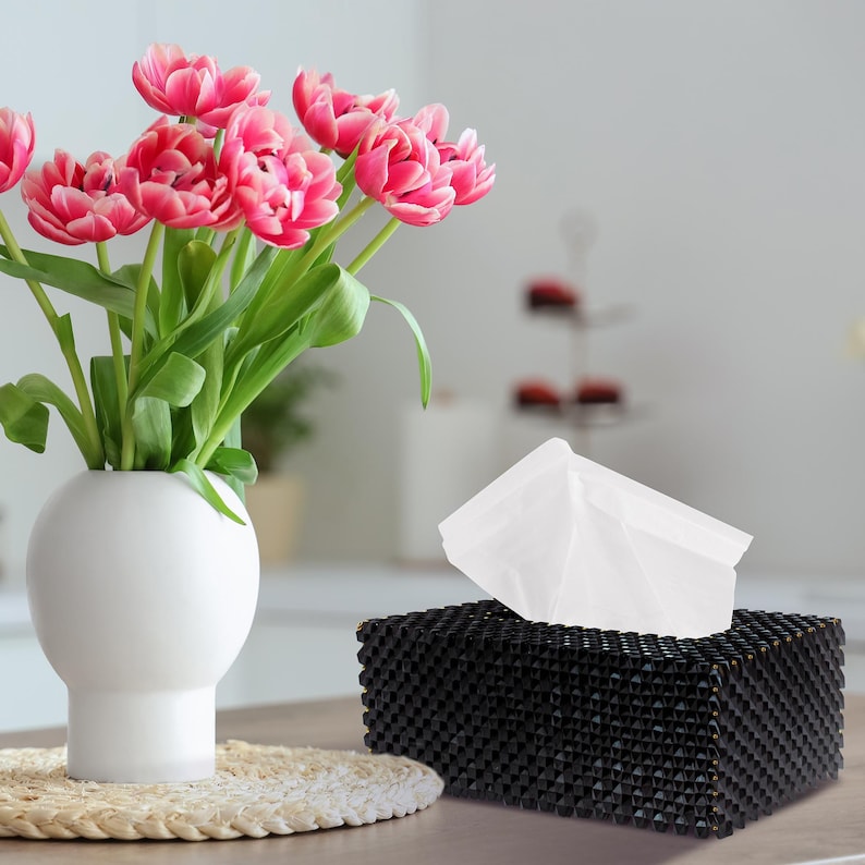 Handmade Beaded Tissue Box Cover, Decorative Black Rectangle - Etsy