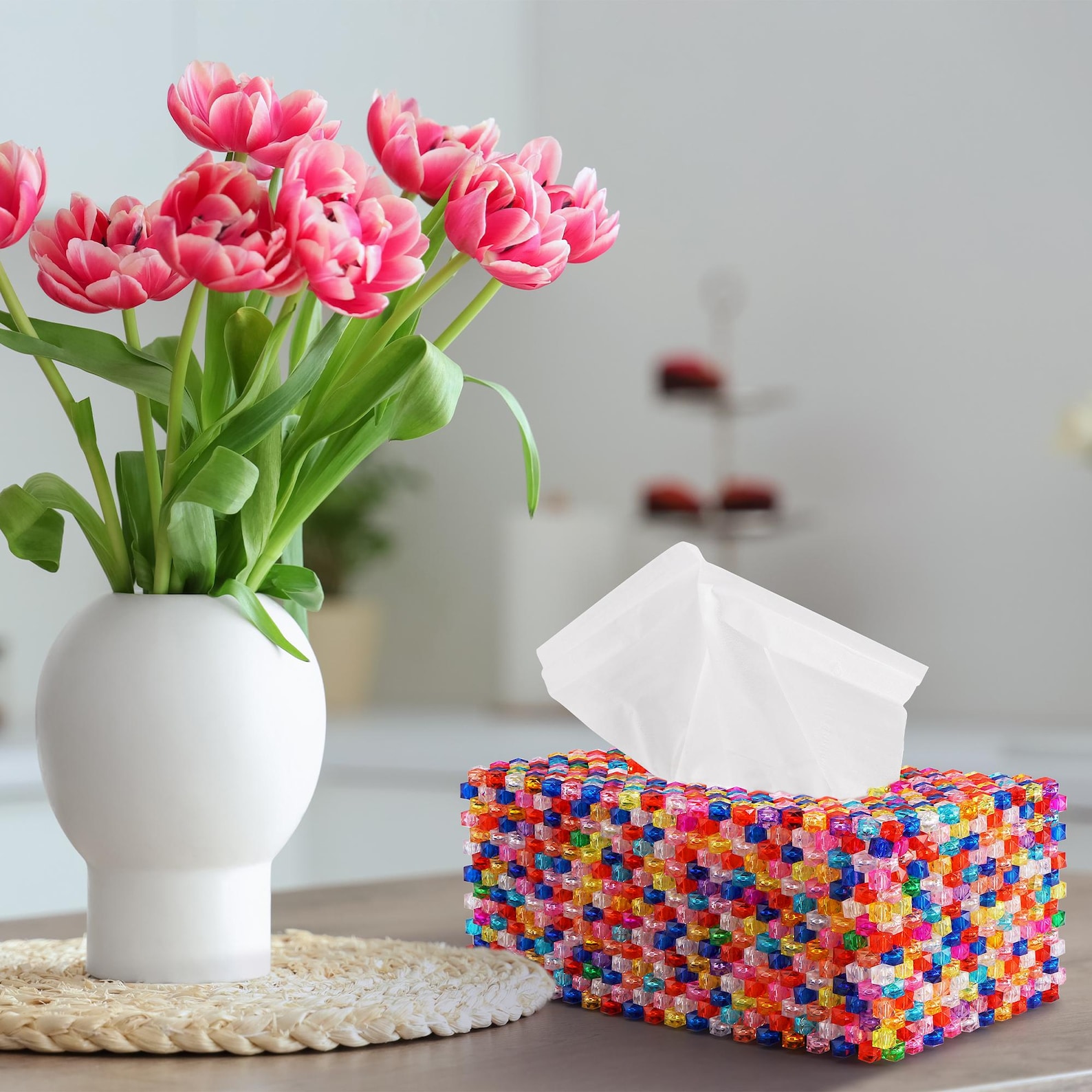 Tissue Box Cover , Beaded Tissue Box Cover, Handmade Tissue Box Holder ...