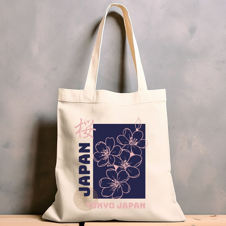 Japanese Cherry Blossom Print Canvas Tote Bag Tokyo Japanese Streetwear ...