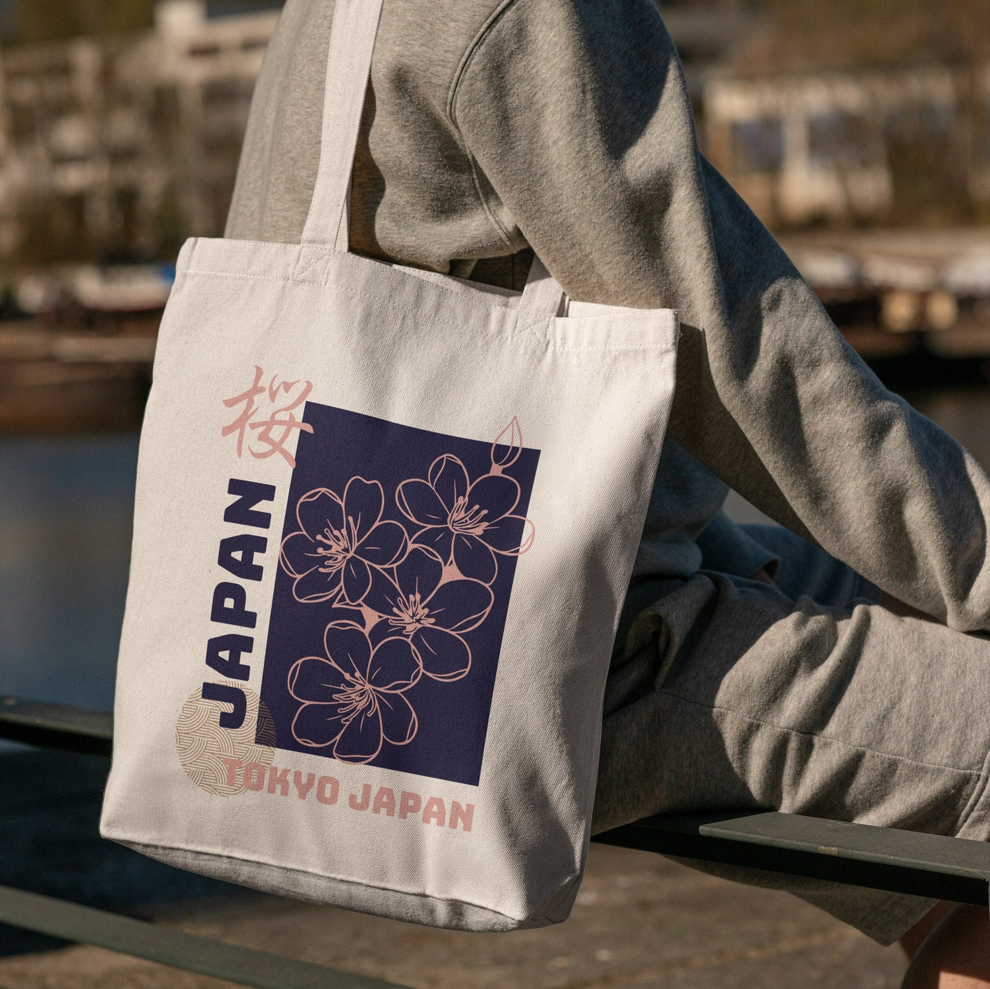 Japanese Cherry Blossom Print Canvas Tote Bag Tokyo Japanese Streetwear ...