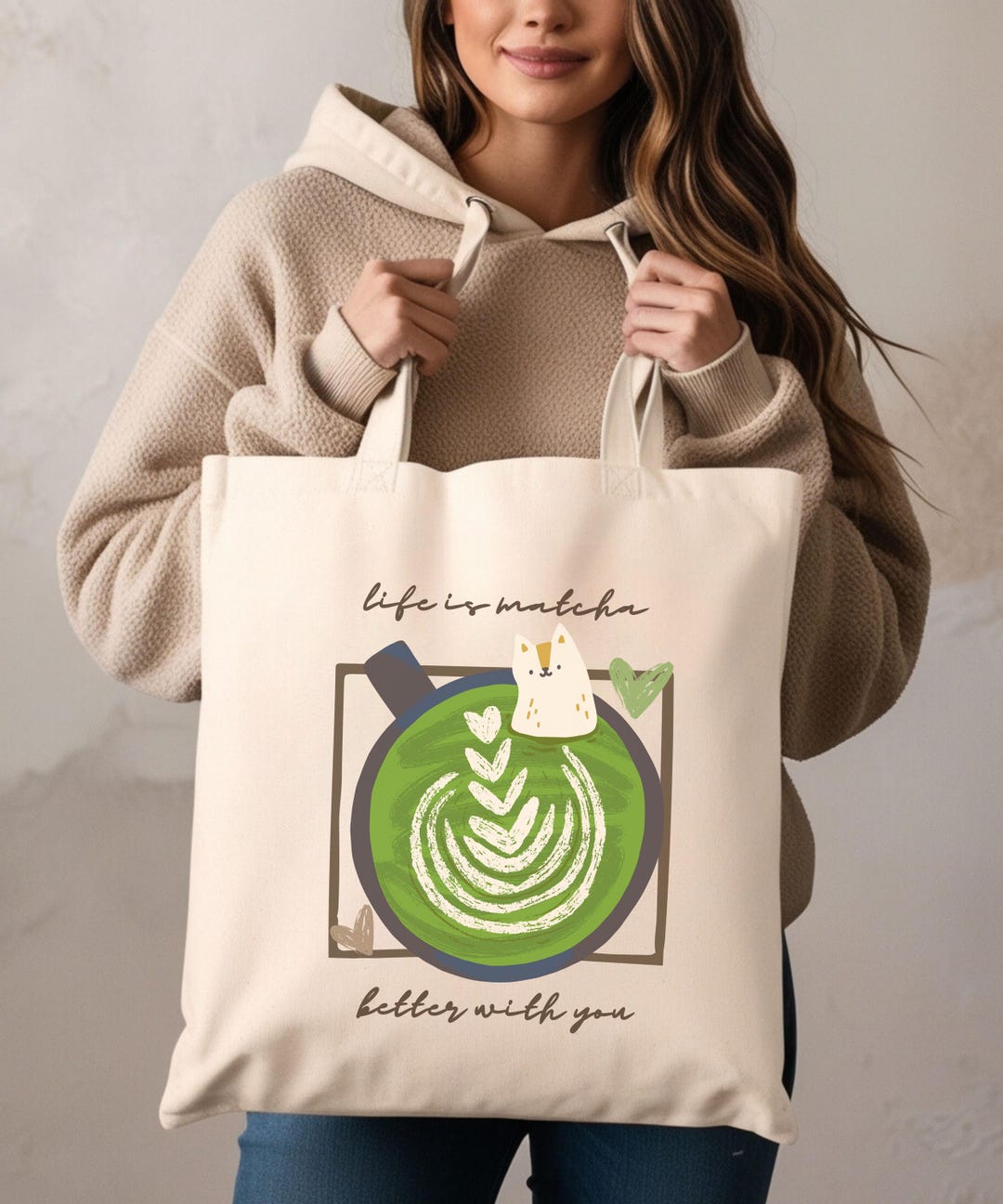 Kawaii Matcha Tote Bag Japanese Green Tea Canvas Bag Anime Character ...
