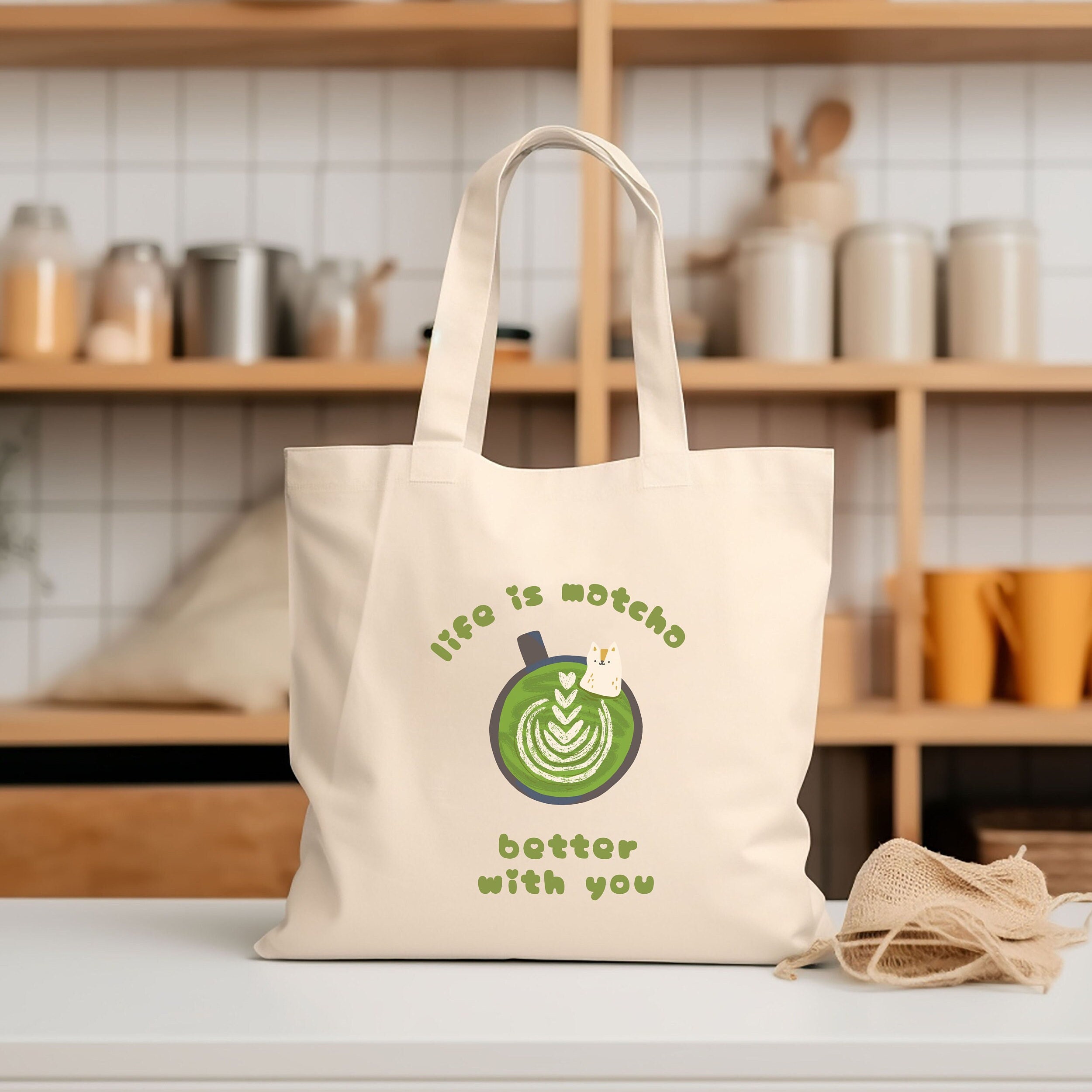 Japanese Matcha Tote Bag With Green Tea Graphic - Etsy
