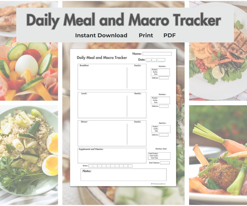 Daily Meal and Macro Tracker Simple Food Diary Meal Tracker Food ...