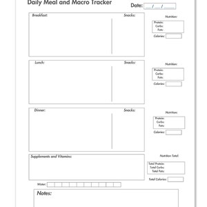 Daily Meal and Macro Tracker Minimalist Food Diary Meal Tracker Food ...