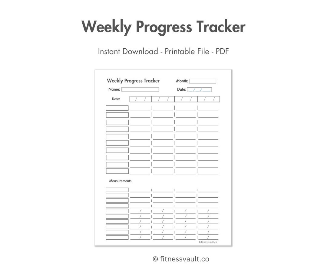 Weekly Progress Tracker Blank Fitness Minimalist Planner Weight Loss ...