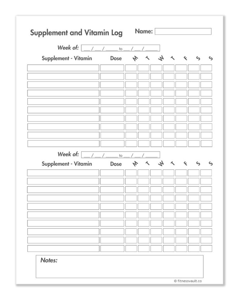 Supplement and Vitamin Log Tracker Minimalist Printable Supplement ...