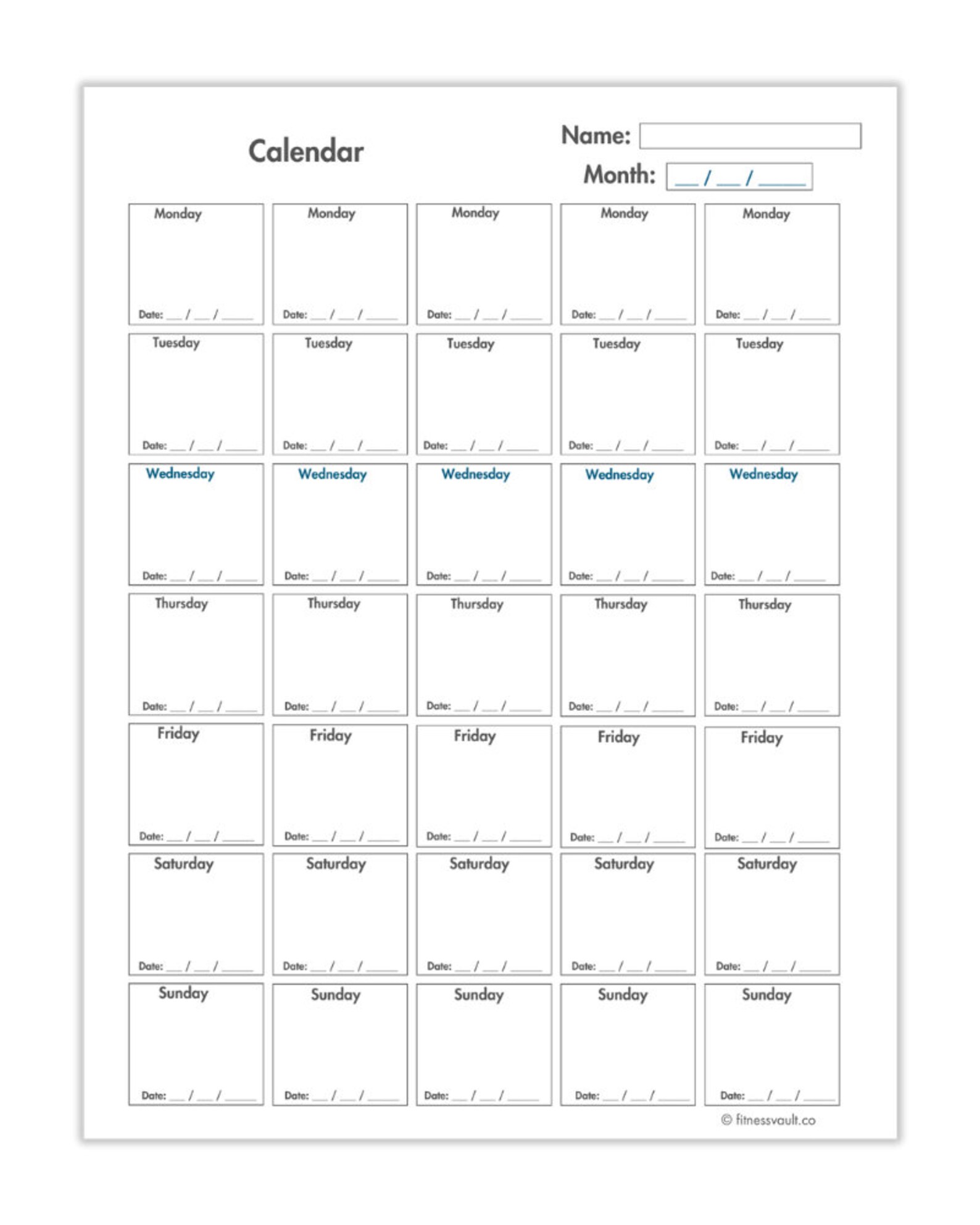 Monthly Calendar Printable Simple Calendar Daily Planner Weekly Tracker ...