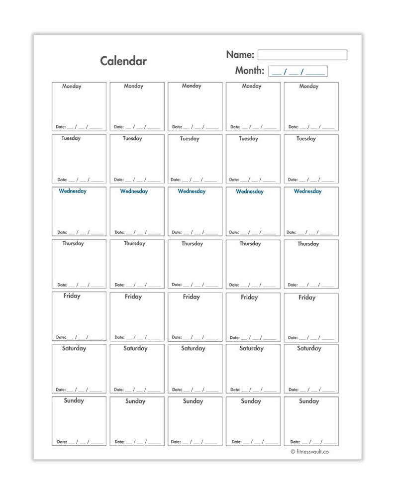 Monthly Calendar Printable Simple Calendar Daily Planner Weekly Tracker Event Planning Goal ...