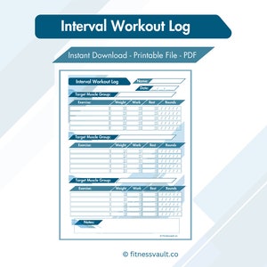 Interval Workout Log Hiit Tracker Printable Goal Tracker Fitness ...
