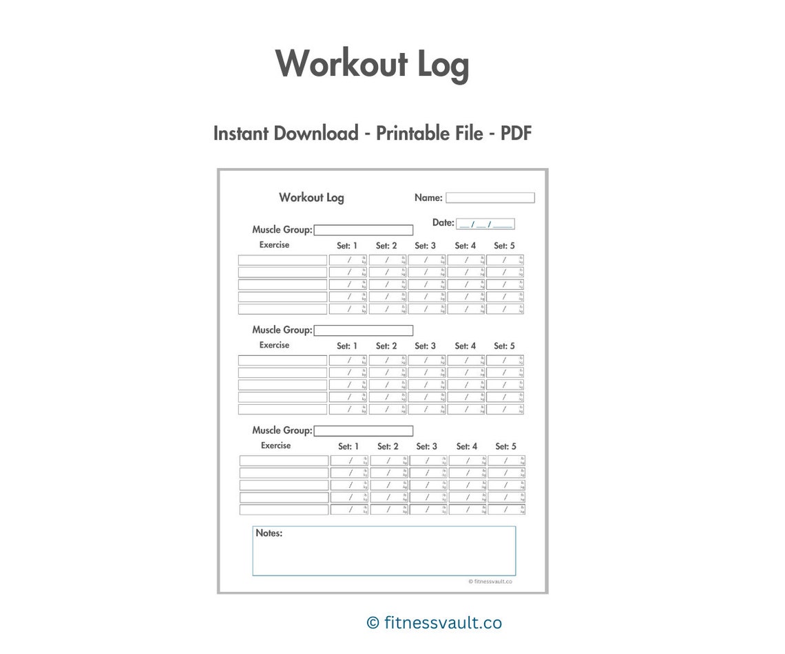 Workout Log Template Printable Daily Exercise Simple Log Fitness ...