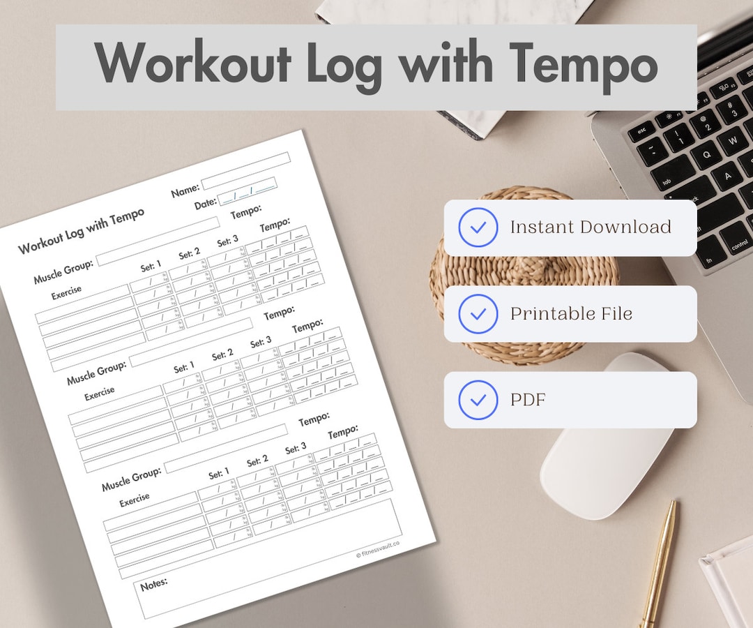 Workout Log With Tempo Printable Template Simple Exercise Log Fitness ...
