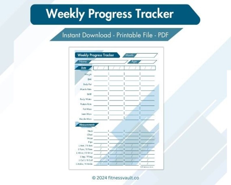 Weekly Progress Tracker, Fitness Planner, Weight Loss , Fitness Journal ...