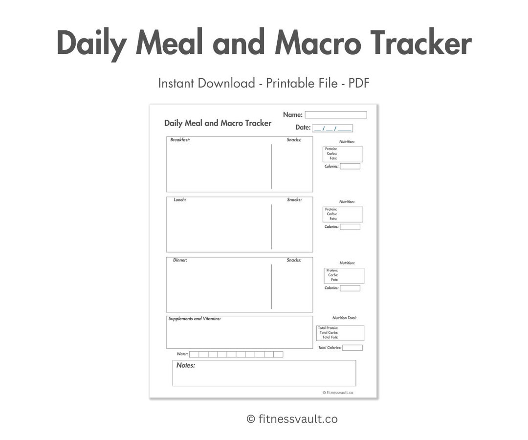 Daily Meal and Macro Tracker Minimalist Food Diary Meal Tracker Food ...