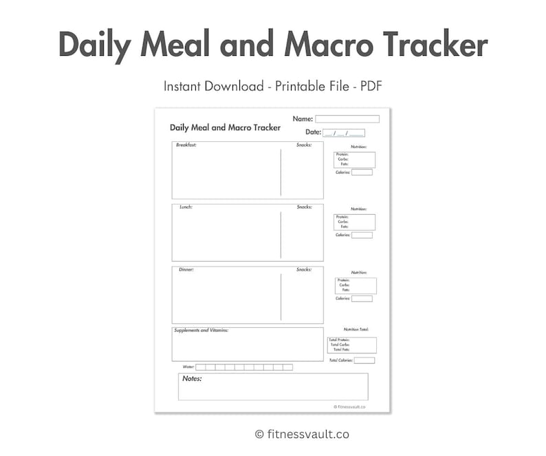 Daily Meal and Macro Tracker Minimalist Food Diary Meal Tracker Food ...