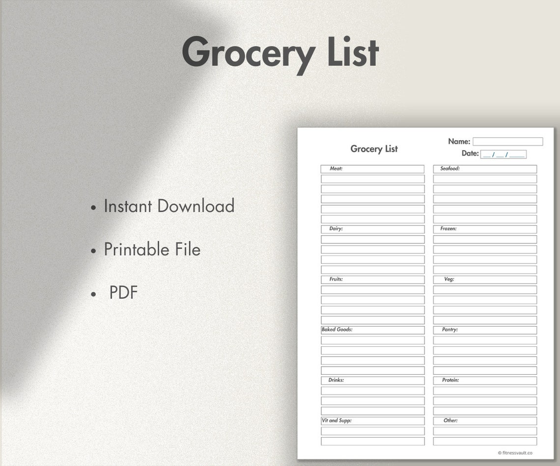 Grocery List Template Minimalist Grocery Planner Food Shopping ...