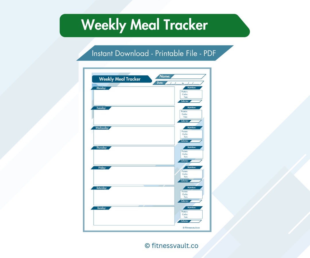 Weekly Meal and Macro Tracker Calendar Printable Calorie Tracker Self ...