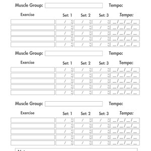 Workout Log With Tempo Printable Template Minimalist Exercise Log ...