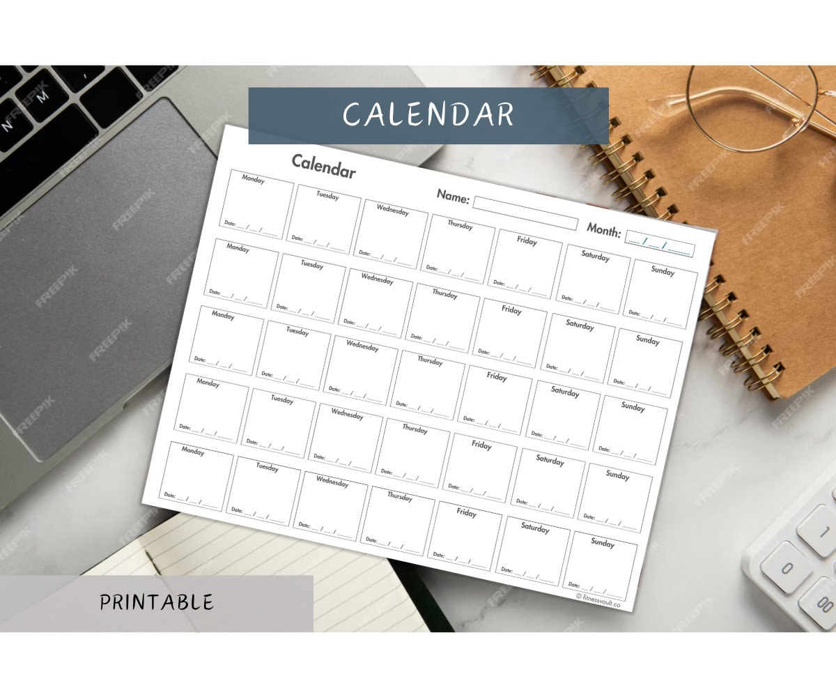 Monthly Calendar Printable Minimalist Calendar Daily Planner Weekly ...