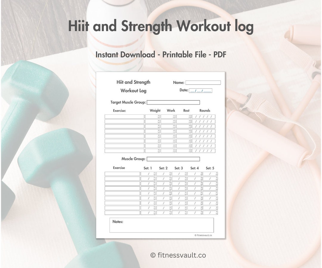 Hiit and Strength Training Workout Log Printable Tracker Minimalist ...