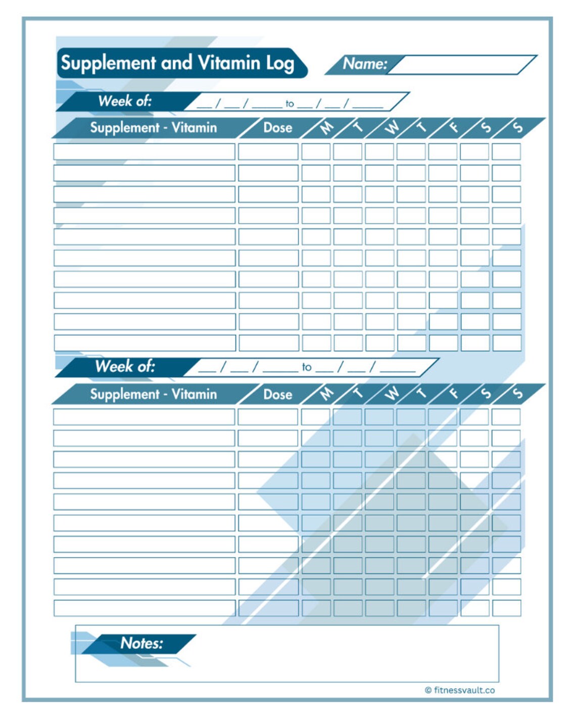 Weekly Supplement and Vitamin Log Tracker Printable Supplement ...