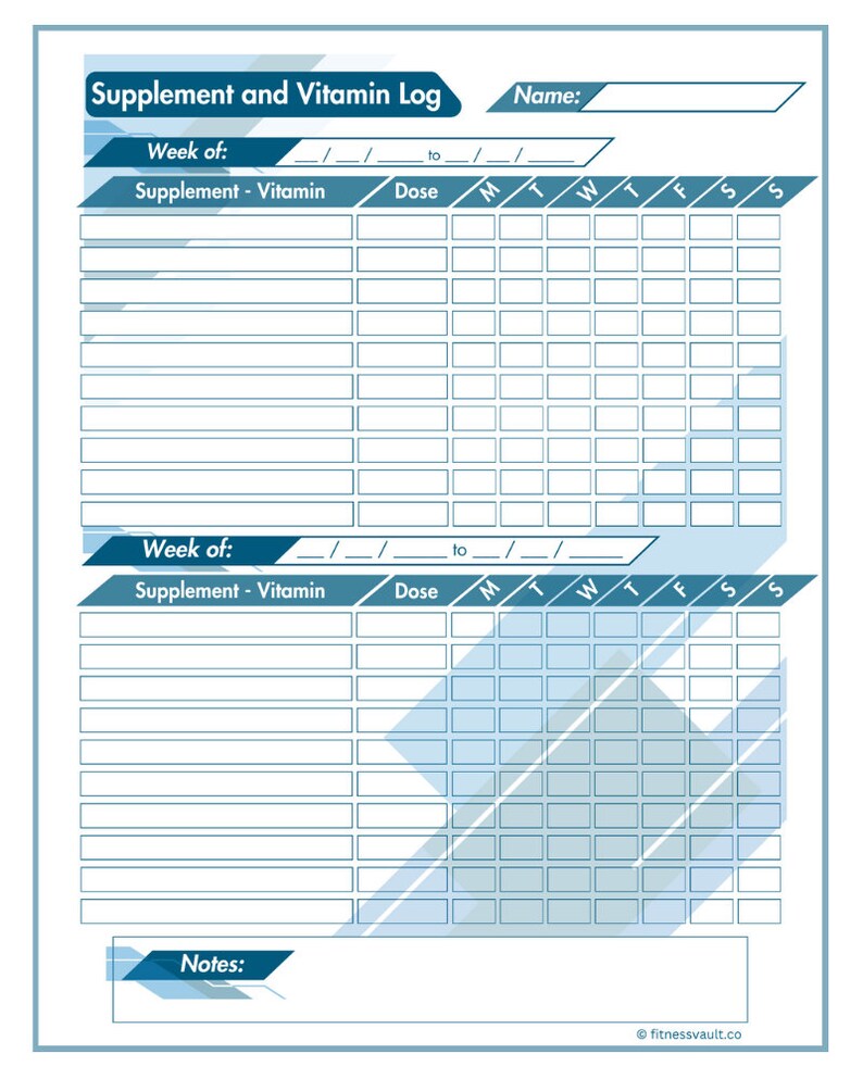 Weekly Supplement and Vitamin Log Tracker Printable Supplement ...